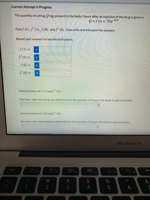 Solved Current Attempt in Progress The quantity of a drug. O | Chegg.com