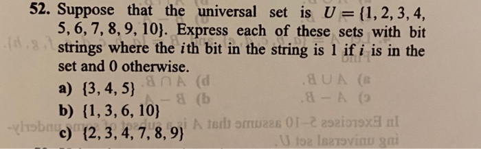 Solved 52. Suppose that the universal set is U = {1, 2, 3, | Chegg.com