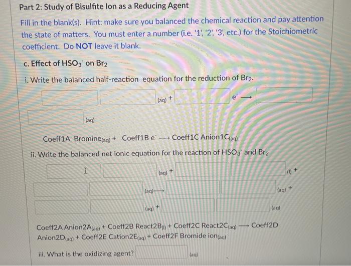 Solved Part 2: Study of Bisulfite lon as a Reducing Agent | Chegg.com