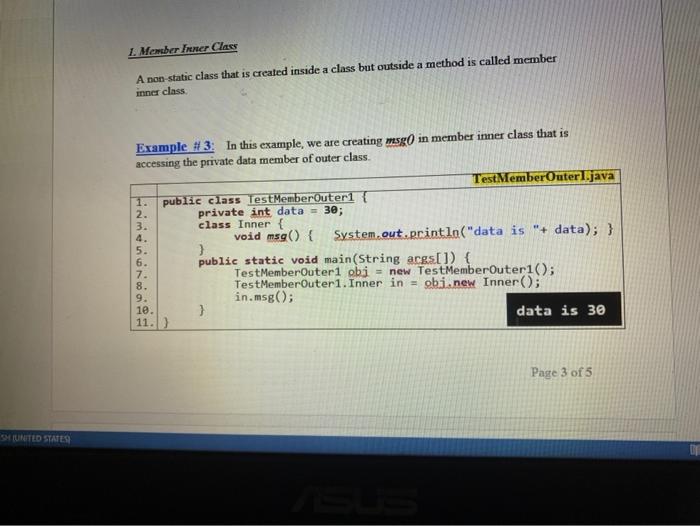 Solved 1. Member Frenter Class A non static class that is | Chegg.com