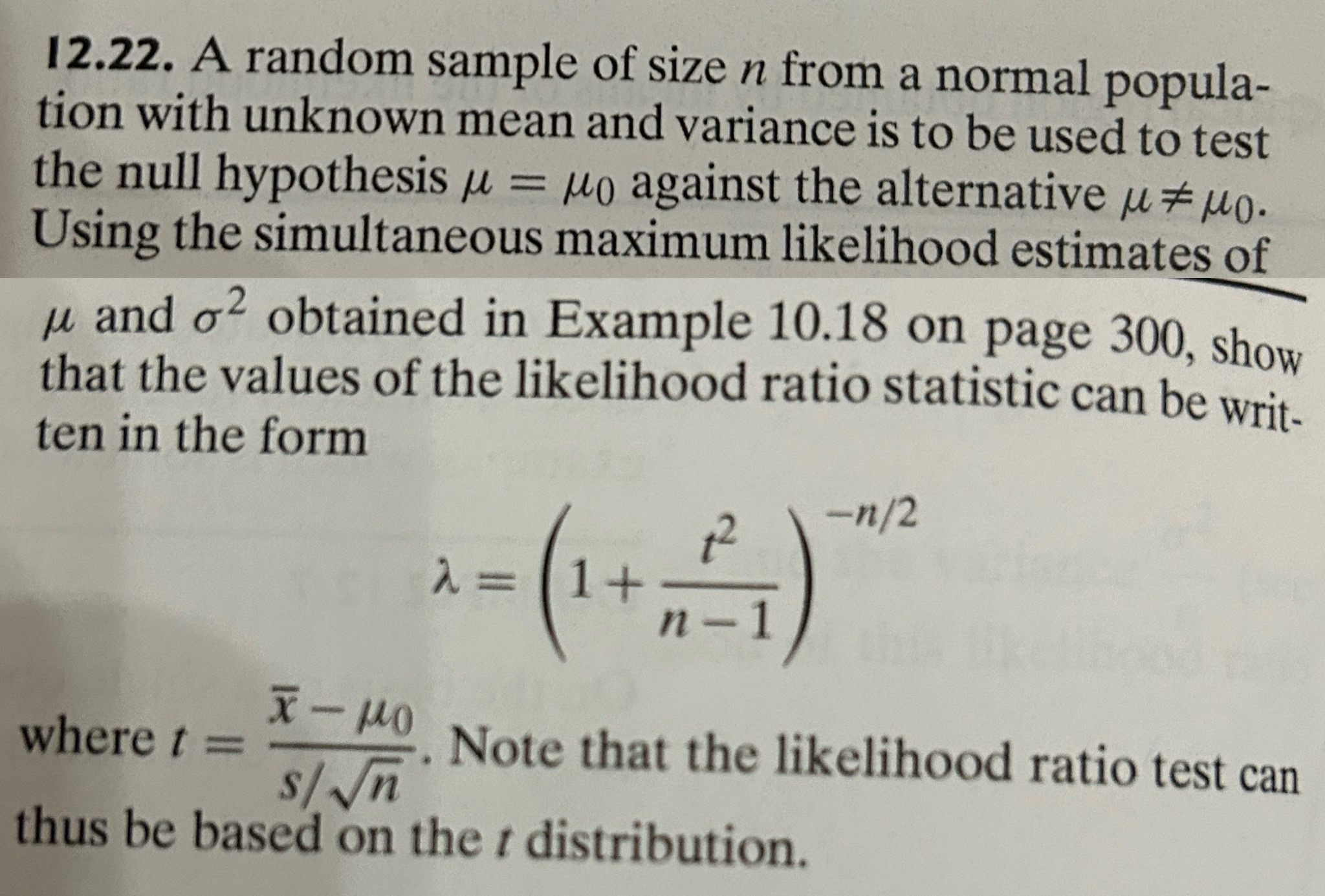 Solved by an EXPERT 12.22. ﻿A random sample of size n ﻿from a normal | Chegg.com