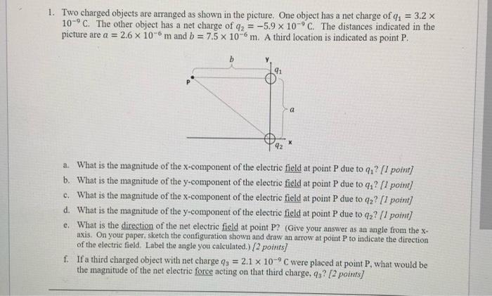 Solved 1. Two charged objects are arranged as shown in the | Chegg.com