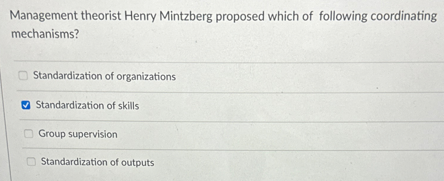 Solved Management theorist Henry Mintzberg proposed which of | Chegg.com