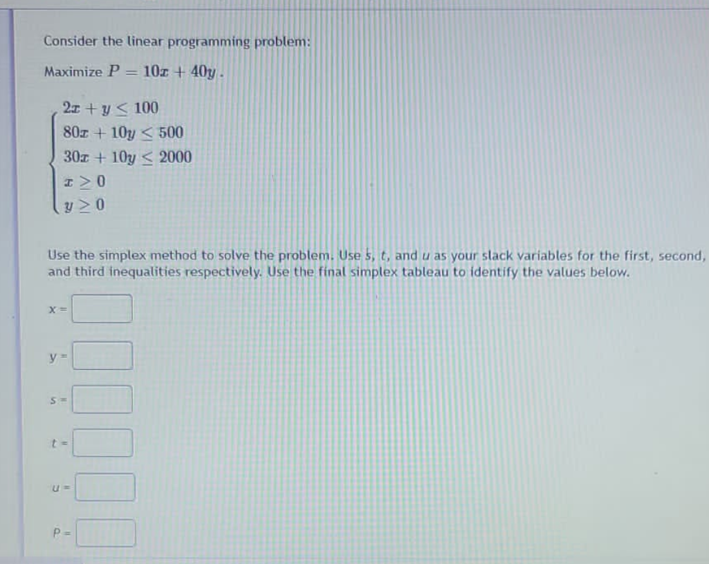 Solved Consider the linear programming problem: Maximize P = | Chegg.com