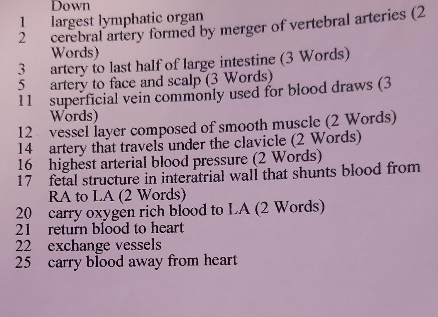 Solved Across 4 carry oxygen poor blood to lungs (2 Words) 6 | Chegg.com