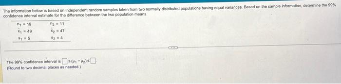 Solved Construet a 95\% confidence interval estimate for the | Chegg.com