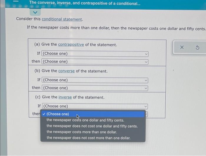 Solved The converse, inverse, and contrapositive of a | Chegg.com