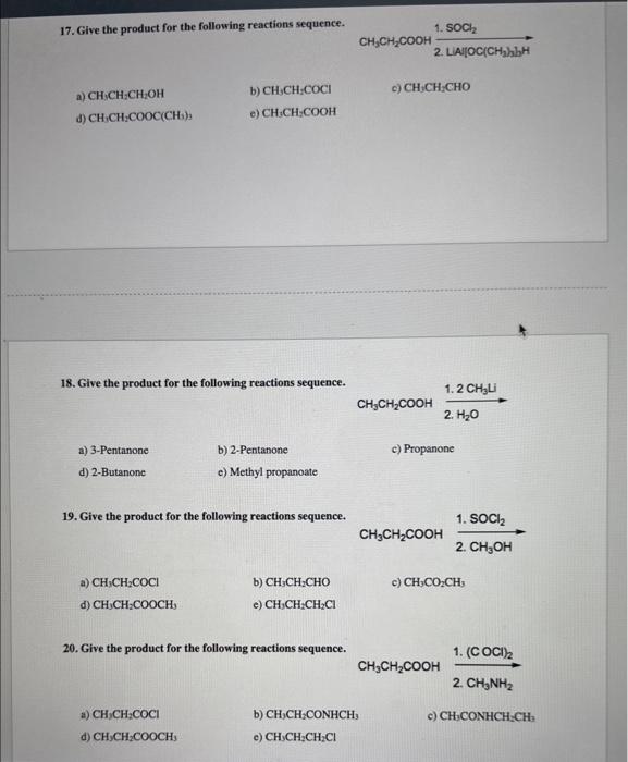 Solved 17. Give the product for the following reactions | Chegg.com