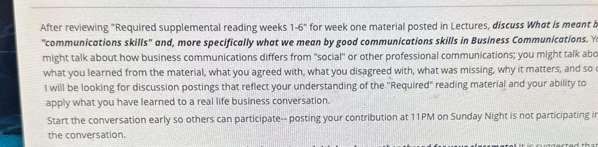 Solved After reviewing "Required supplemental reading weeks | Chegg.com