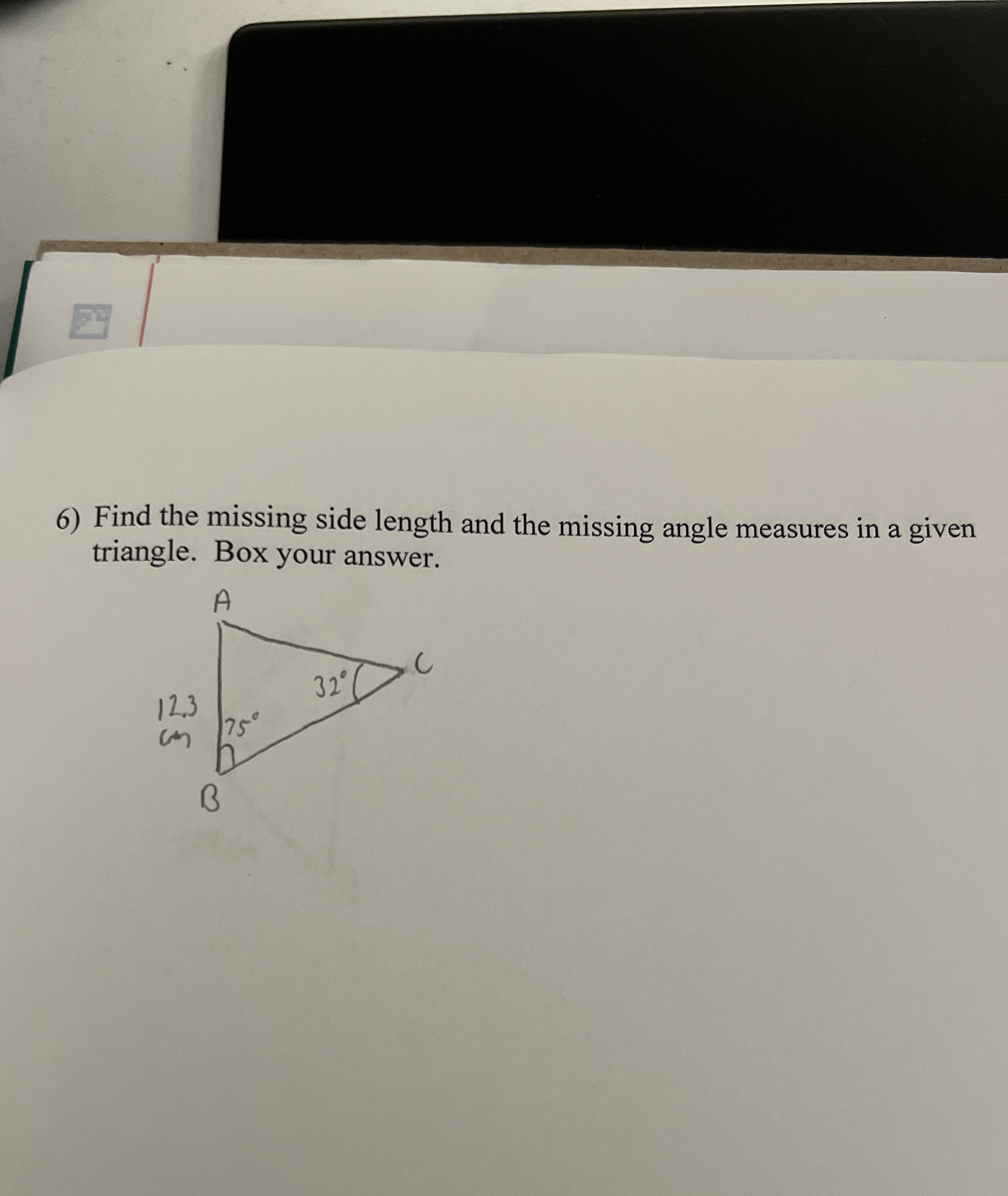 Solved Find the missing side length and the missing angle | Chegg.com