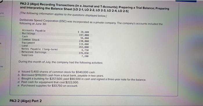 Solved PA2-2 (Algo) Recording Transactions (in a Journal and | Chegg.com