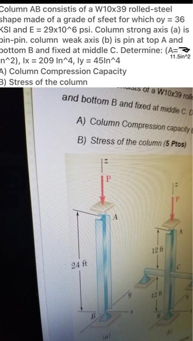 Solved Column AB consistis of a W10x39 rolled-steel shape | Chegg.com