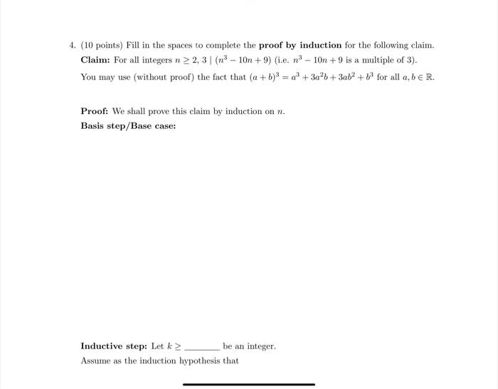 Solved 1. (10 points) Fill in the spaces to complete the | Chegg.com