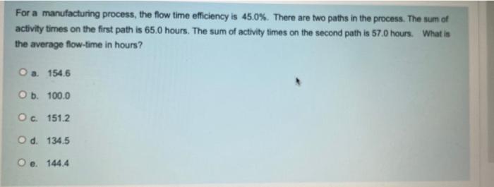 Solved For a manufacturing process, the flow time efficiency | Chegg.com