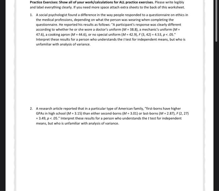 Solved Practice Exercises: Show all of your | Chegg.com