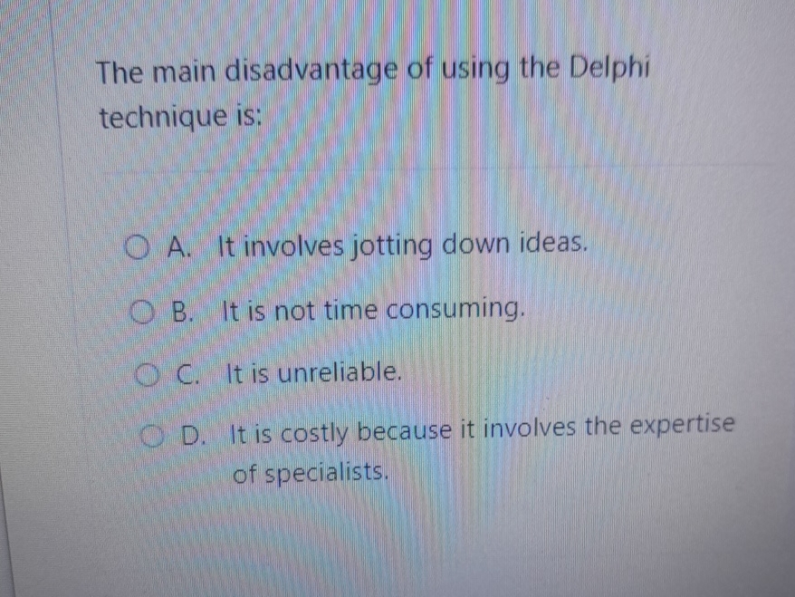 Solved The main disadvantage of using the Delphi technique | Chegg.com