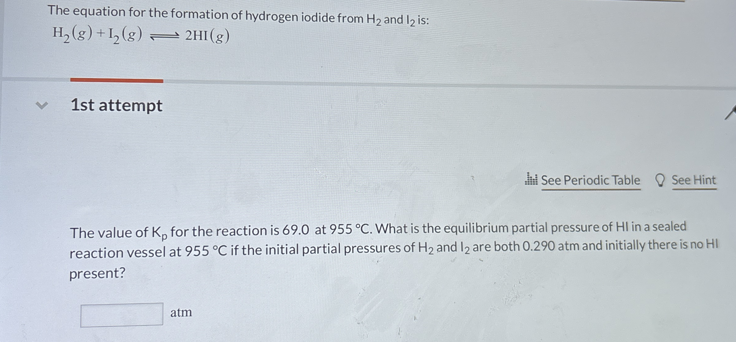 Solved The equation for the formation of hydrogen iodide | Chegg.com