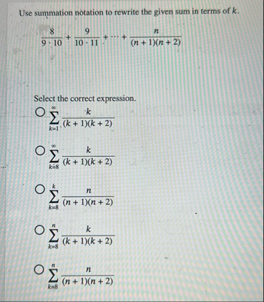 Solved Use summation notation to rewrite the given sum in | Chegg.com