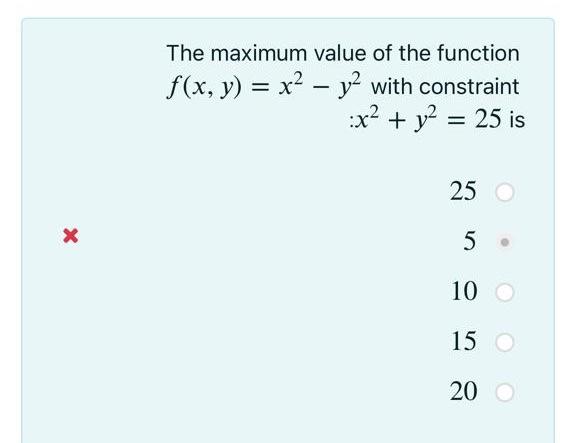 Solved The maximum value of the function f(x,y)=x2−y2 with | Chegg.com
