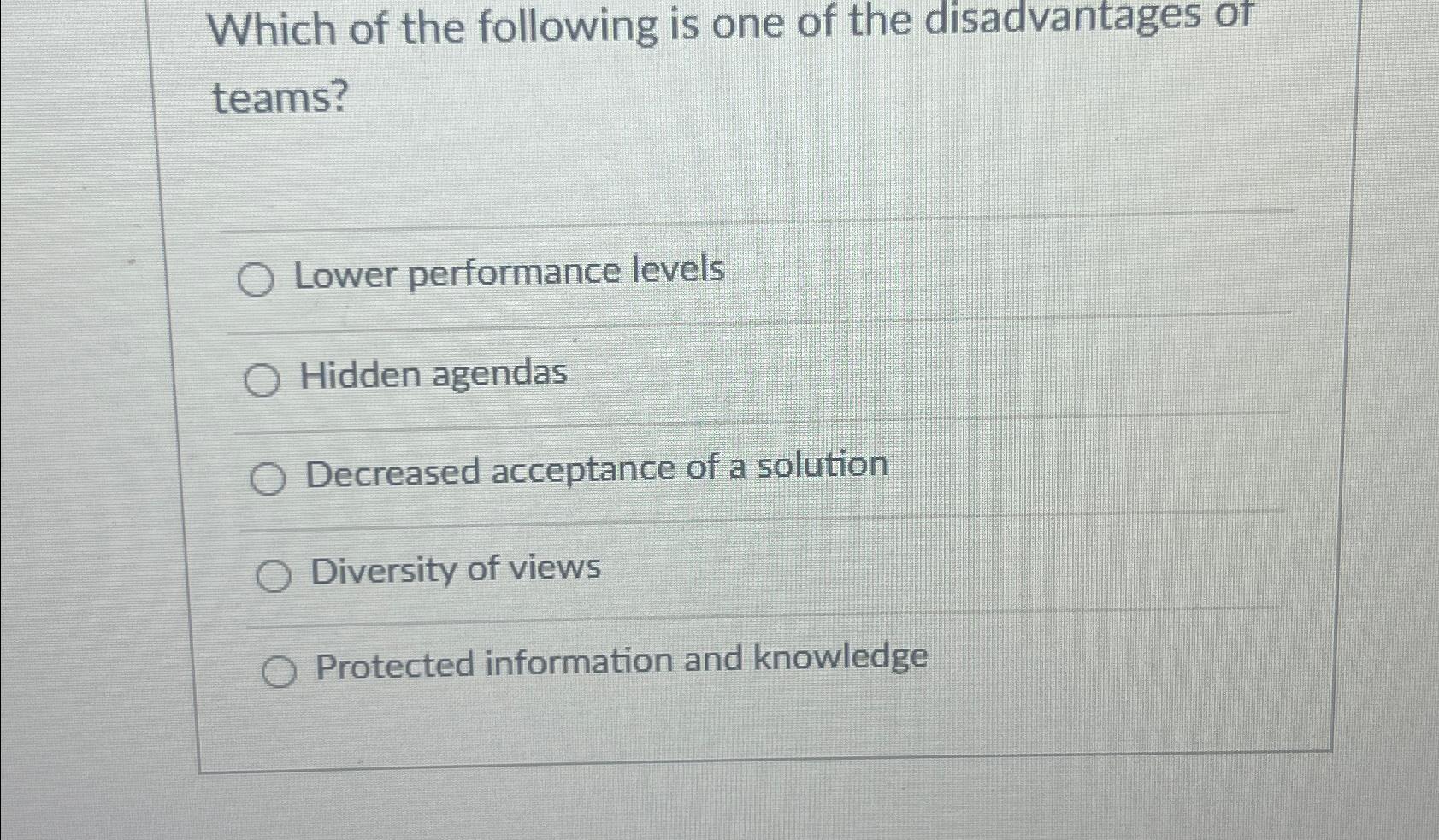 Solved Which of the following is one of the disadvantages of | Chegg.com