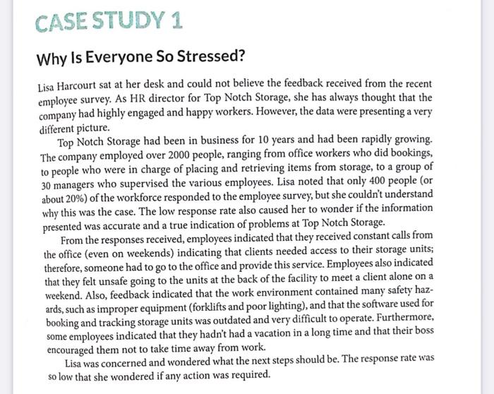 Solved CASE STUDY 1 Why Is Everyone So Stressed? Lisa | Chegg.com