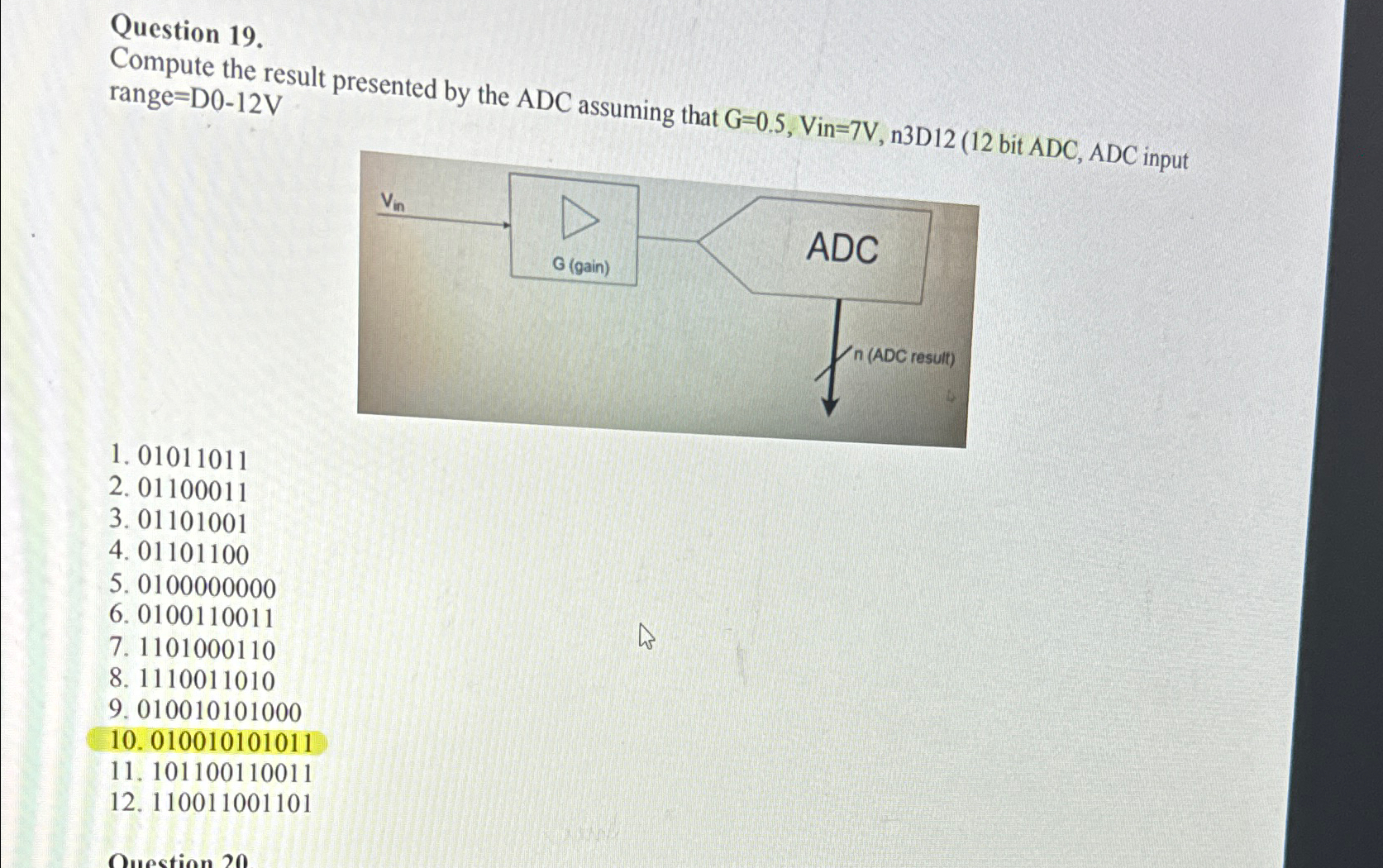 Solved Question 19.Compute the result presented by the ADC | Chegg.com