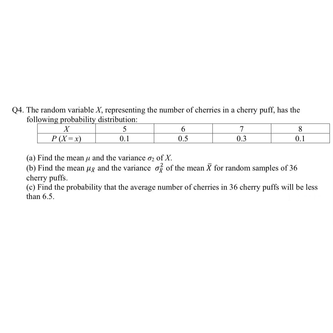 Solved Q4. ﻿The random variable x, ﻿representing the number | Chegg.com