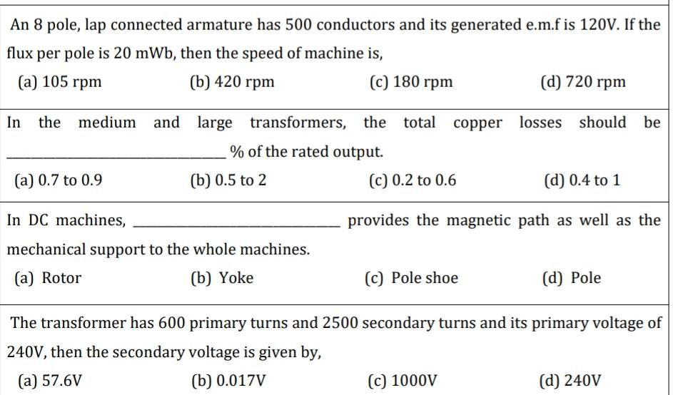 Solved An 8 pole, lap connected armature has 500 conductors | Chegg.com