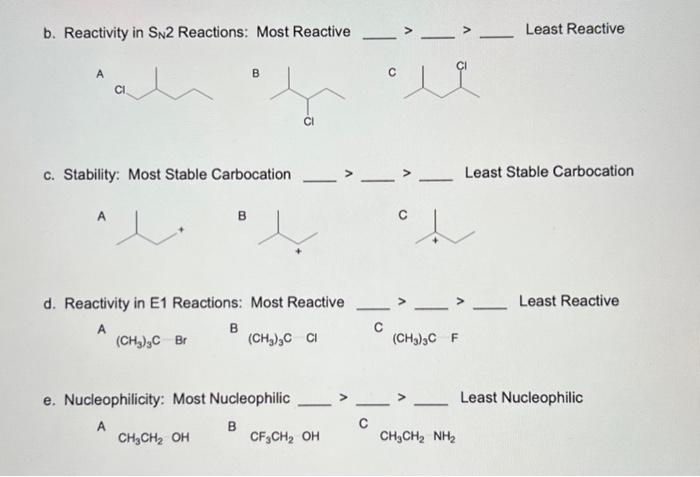 Solved b. Reactivity in SN2 Reactions: Most Reactive > Least | Chegg.com