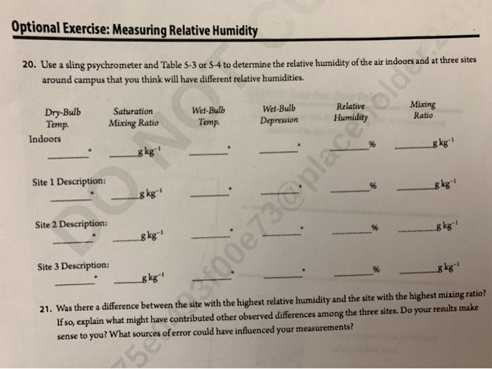 Optional Exercise: Measuring Relative Humidity 20. | Chegg.com