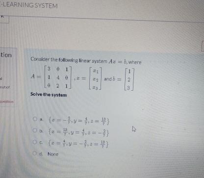 Solved LEARNINGSISTEMConsider the following linear system | Chegg.com