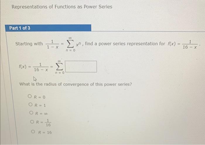 Solved Representations of Functions as Power Series Part 1 | Chegg.com