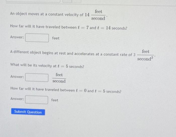 Solved An object moves at a constant velocity of 14 second | Chegg.com