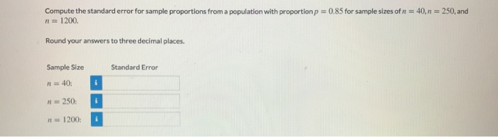 Solved Compute the standard error for sample proportions | Chegg.com