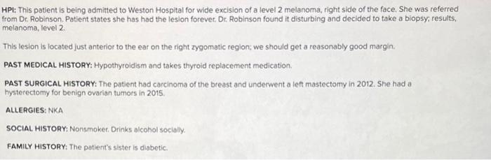 Solved HPL: This patient is being admitted to Weston | Chegg.com