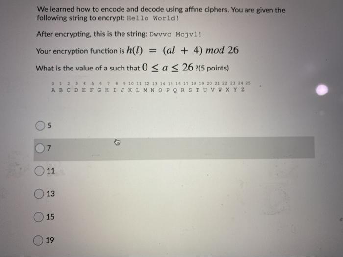 Solved We learned how to encode and decode using affine | Chegg.com