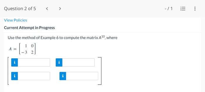 Solved Use the method of Example 6 to compute the matrix | Chegg.com
