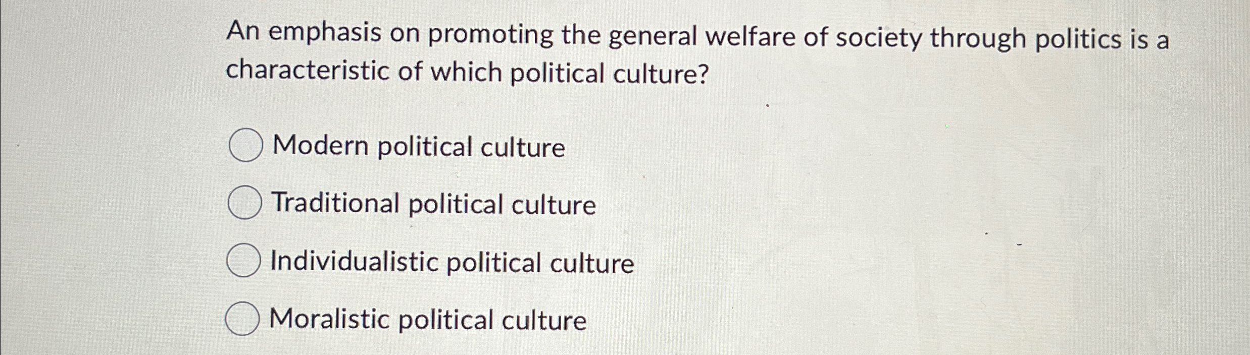 Solved An emphasis on promoting the general welfare of | Chegg.com