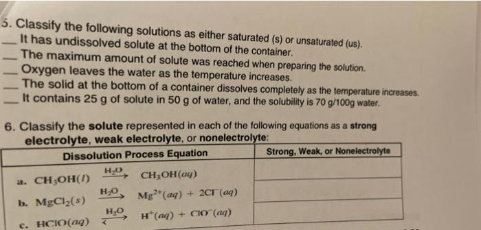Solved 5. Classify the following solutions as either | Chegg.com