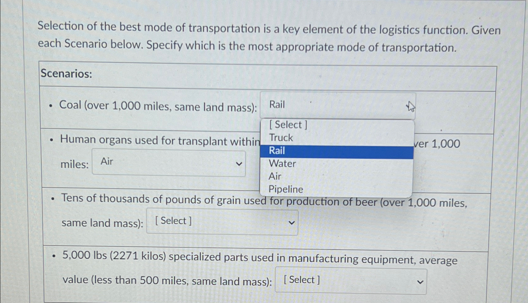 Solved Selection of the best mode of transportation is a key | Chegg.com