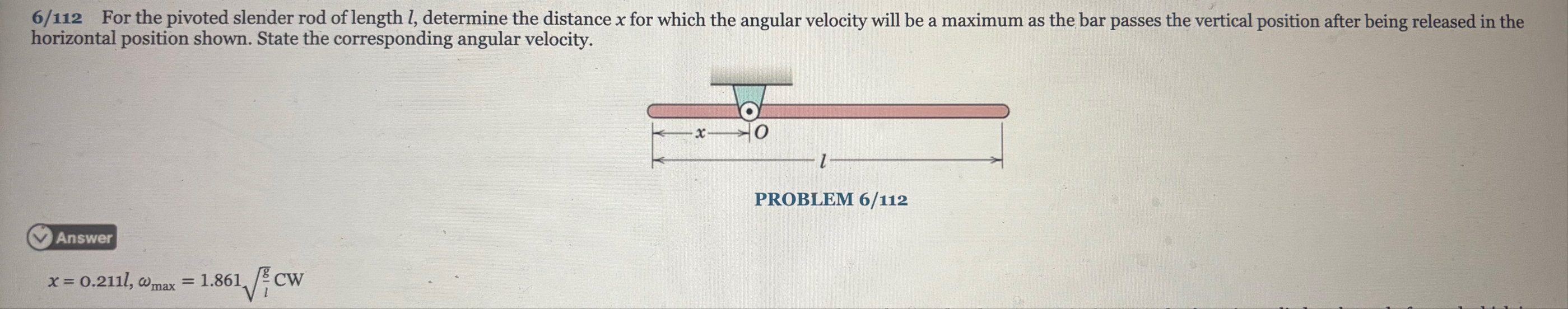 Solved 6/112 ﻿For the pivoted slender rod of length l, | Chegg.com