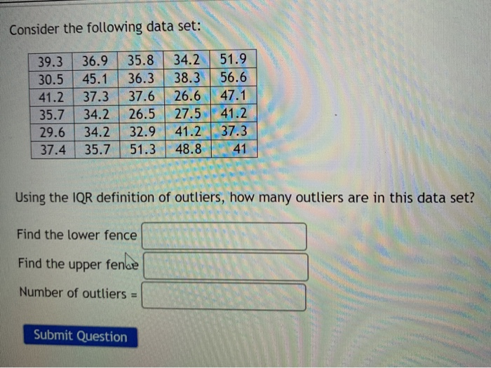 Solved Consider the following data set: 39.3 30.5 41.2 35.7 | Chegg.com