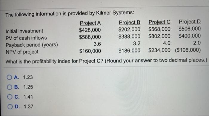 Solved The following information is provided by Kilmer | Chegg.com