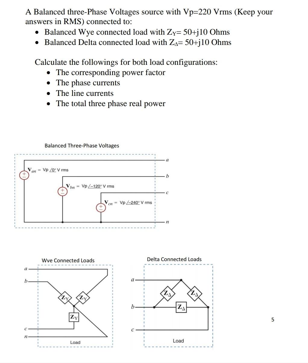 Solved A Balanced three-Phase Voltages source with Vp=220 | Chegg.com
