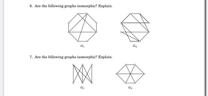 Solved 6. Are the following graphs isomorphic? Explain. 7. | Chegg.com
