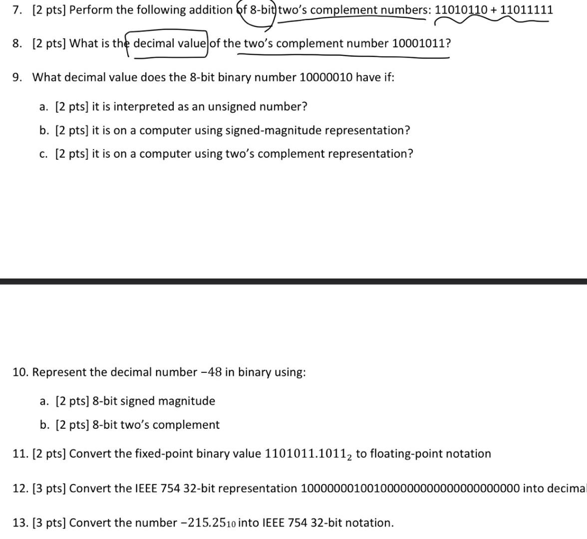 Solved 7. [2 pts] Perform the following addition \&f 8-bit) | Chegg.com