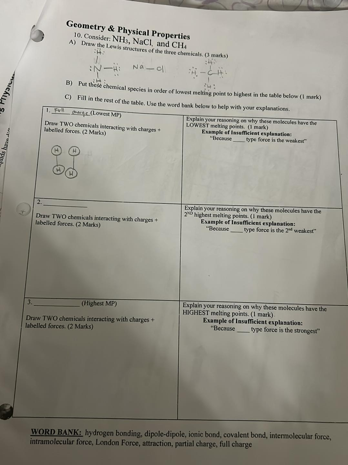 Solved Geometry & Physical PropertiesConsider: NH3,NaCl, and | Chegg.com