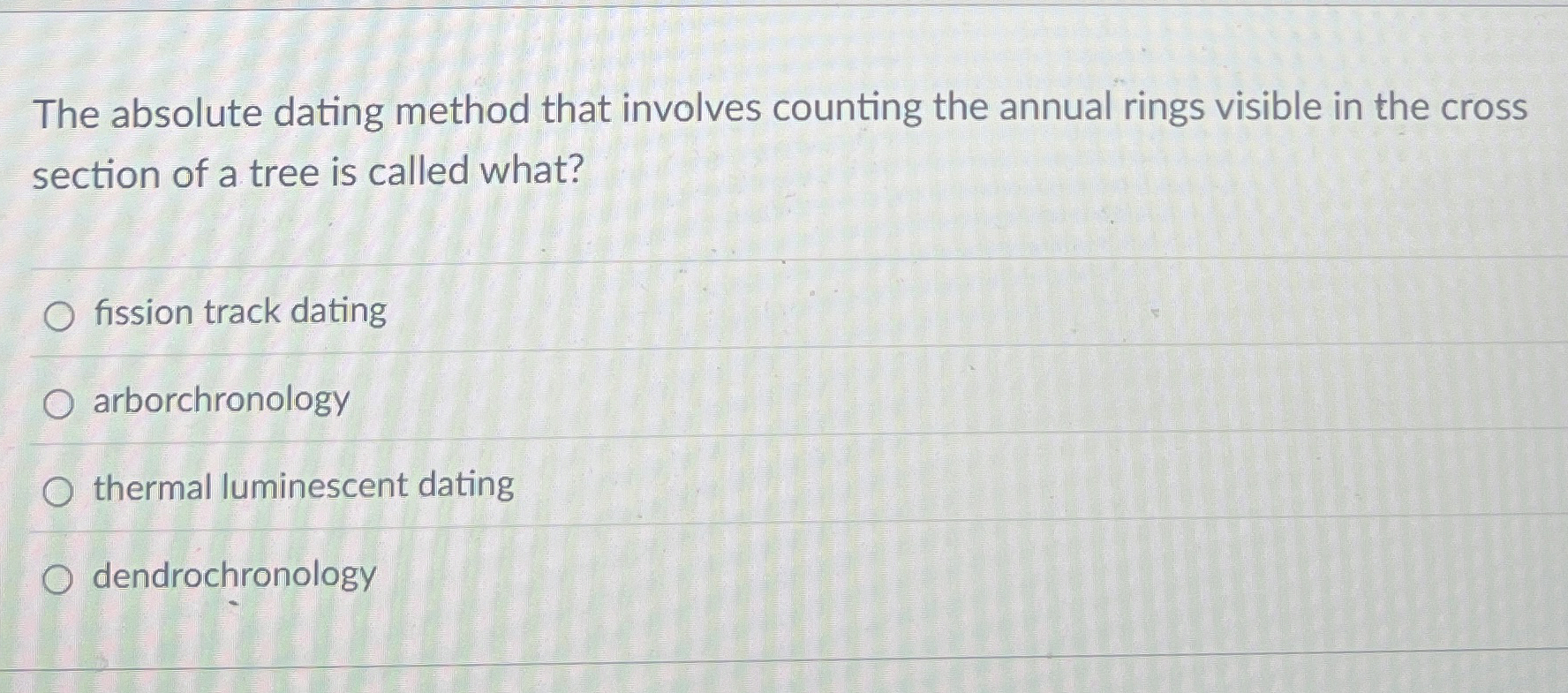 Solved The absolute dating method that involves counting the | Chegg.com