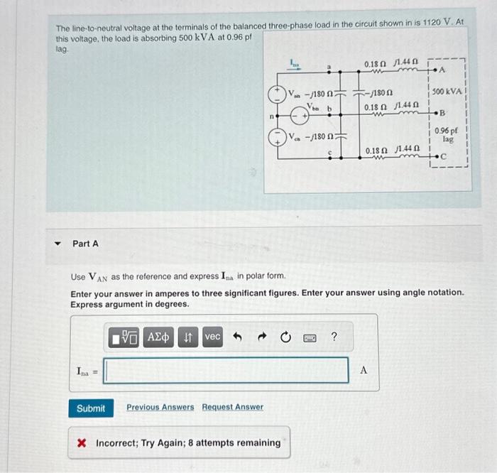 Solved The line-to-neutral voltage at the terminals of the | Chegg.com
