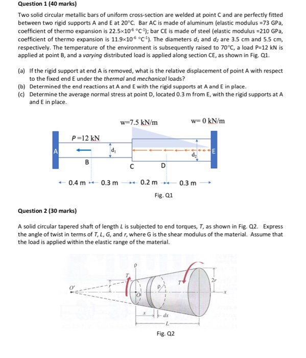 Solved Question 1 (40 marks) Two solid circular metallic | Chegg.com
